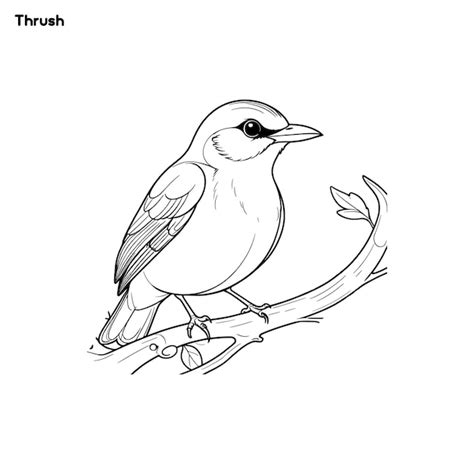 Thrush Bird Hand Drawing Coloring Page And Outline Vector Design