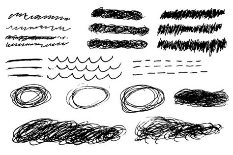 손 그리기 스케치 벡터 다양한 낙서 수평 컬 타원형 프레임 대시 개체 그룹에 대한 스톡 벡터 아트 및 기타 이미지 개체 그룹 검은색 경기 조추첨 Istock