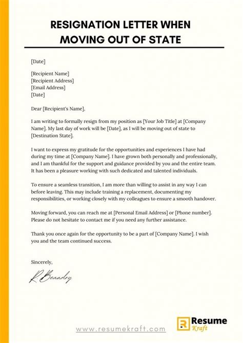 Letter Of Resignation Moving