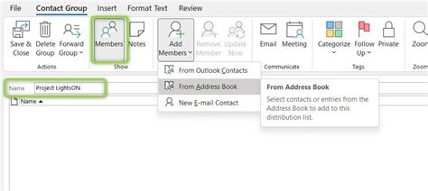 Modify Members Outlook Address Book