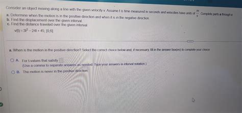 Solved Consider An Object Moving Along A Line With The Given Chegg