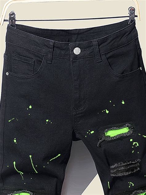 Manfinity Emrg Men Cotton Splash Ink Print Ripped Frayed Rag Stitching