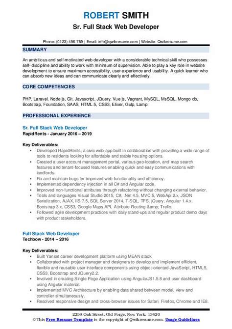 Full Stack Web Developer Resume Samples Templates For