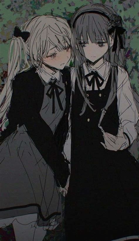 Download Two Goth Anime Girls Holding Hands Wallpaper