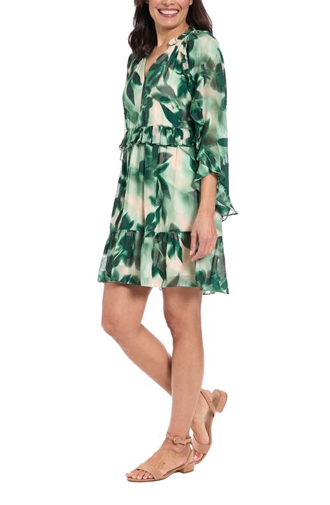 London Times Floral Ruffle Long Sleeve A Line Dress Nordstromrack