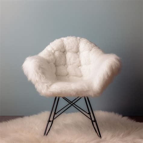 Premium Ai Image A White Furry Chair With A Fluffy Fur Cover Sits On