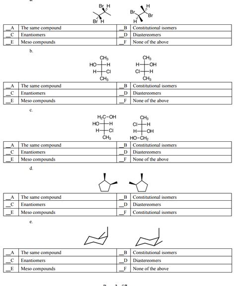 Solved Br H A The Same Compound C Enantiomers E Meso Com B