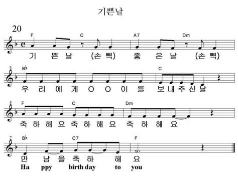 [악보] 생일 축하송 기쁜 날 좋은 날 해피 버스데이 투 유 [파이디온 F코드] 네이버 블로그
