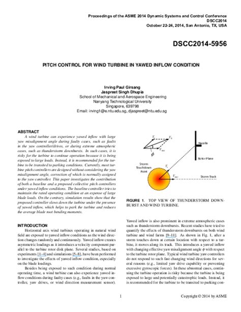 Pdf Pitch Control For Wind Turbine In Yawed Inflow Condition