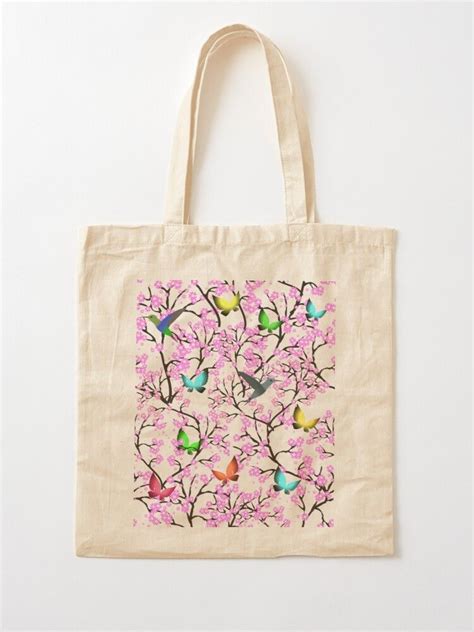 Cherry Blossoms With Butterflies And Birds Tote Bag By IRenza Bags