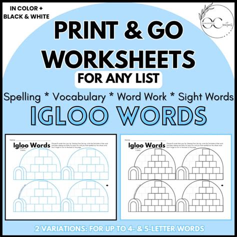 Igloo Words Winter Worksheets For Any Spelling Vocab Word Work Sight