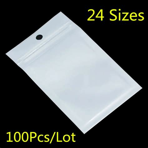 100pcs Small White Clear Zip Lock Plastic Package Bags With Zipper