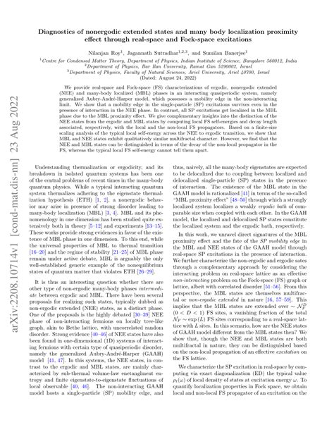 Pdf Diagnostics Of Nonergodic Extended States And Many Body Localization Proximity Effect