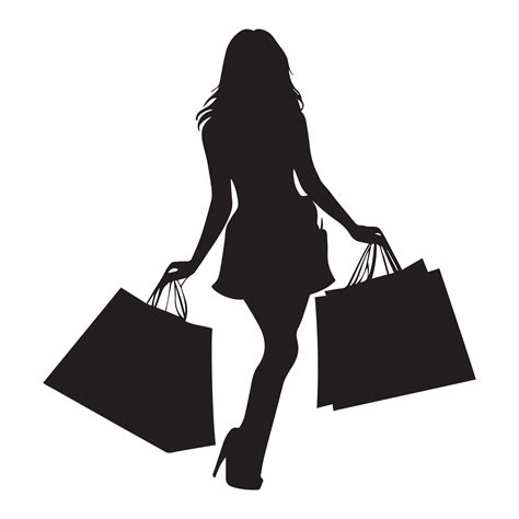 A Happy Shopping Girl With A Lot Of Shopping Bag Vector Silhouette