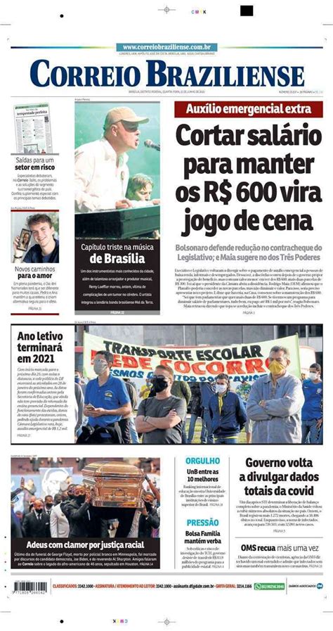 Confira A Capa Do Jornal Correio Braziliense Do Dia 10062020