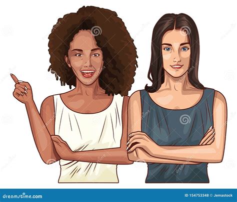 Pop Art Beautiful Women Smiling Cartoon Stock Vector Illustration Of