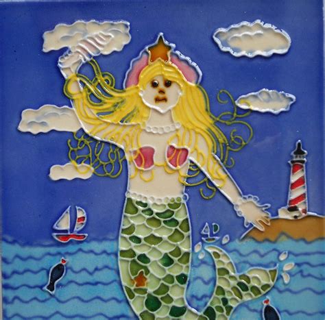 Mermaid Ceramic Art Tile 6 X 6 Inches With Easel Back Home