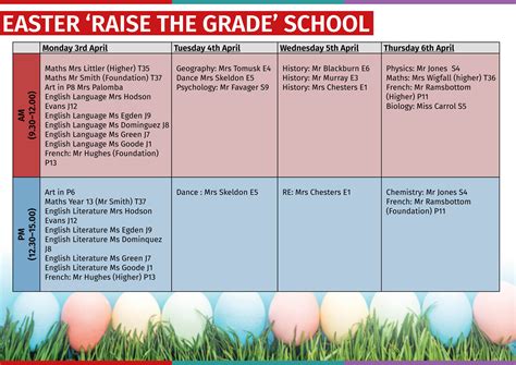 Easter School Schedule South Wirral High School