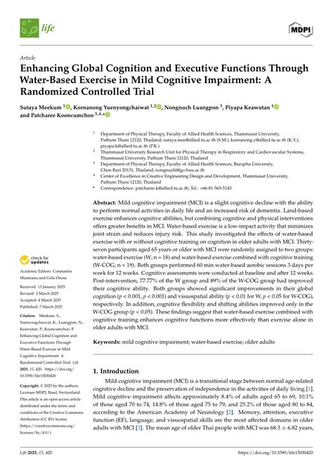 Pdf Enhancing Global Cognition And Executive Functions Through Water