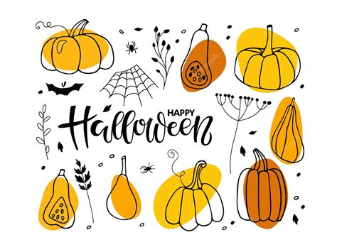 Premium Vector Happy Halloween Set Hand Drawn Autumn Vector
