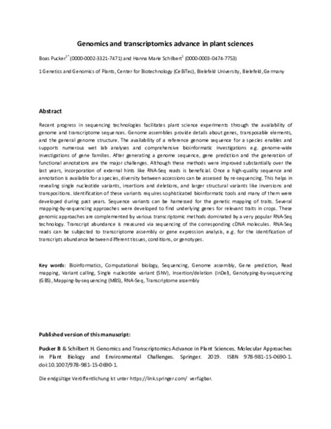 Pdf Genomics And Transcriptomics Advance In Plant Sciences