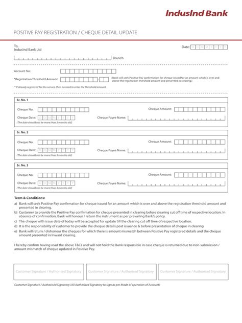Indsulnd Positive Pay Registration Form Pdf Cheque Banking