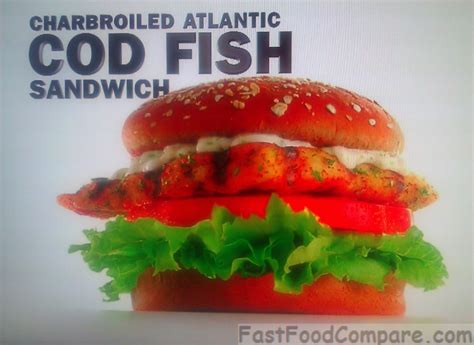 Carls Jr Charbroiled Atlantic Cod Fish Sandwich Fast Food Compare
