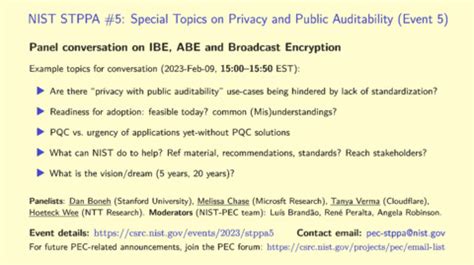 Pec Stppa Panel Conversation On Ibe Abe And Broadcast Encryption Nist