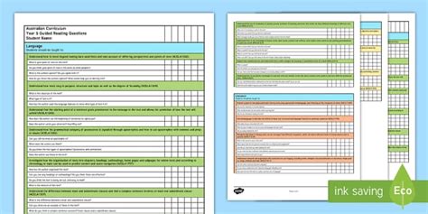 Year 5 Guided Reading Assessment Guidelines Checklist