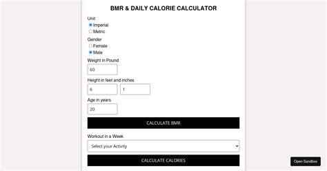react bmr calculator forked codesandbox