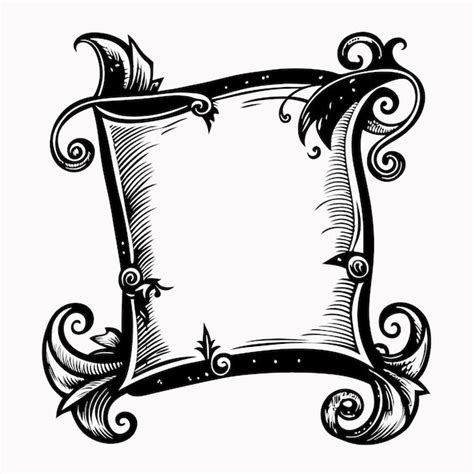 A Black And White Drawing Of A Scroll With A White Frame Premium Ai
