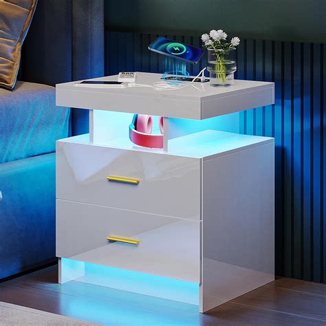 Fomney Led Nachttische Mit Ladestation Hochglanz Nachttisch Mit