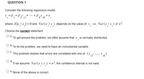 Solved Consider The Following Regression Model Chegg