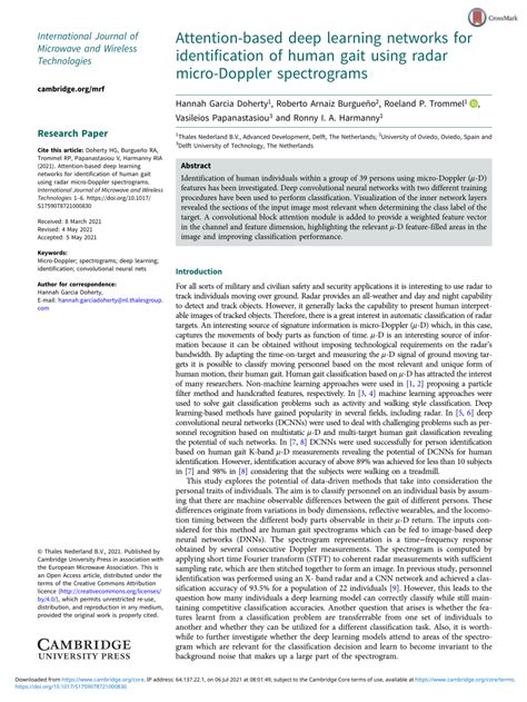 pdf attention based deep learning networks for identification of human gait using radar micro
