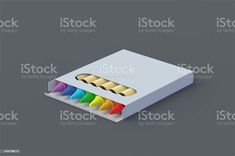회색 배경에 패키지에 왁스 크레용 화려한 연필 학교 개념으로 돌아 가기 유치원 교육 3d 렌더링 3차원 형태에 대한 스톡 사진