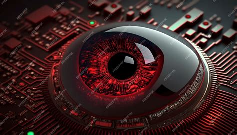 Premium Ai Image Red Eye On Circuit Board With Microchips Closeupgenerative Ai