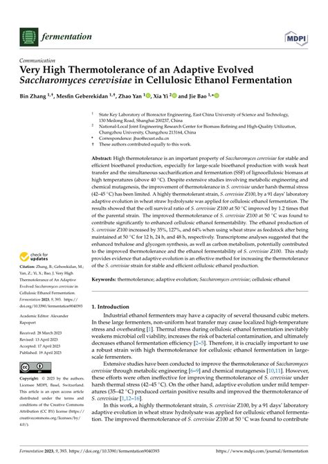 Pdf Very High Thermotolerance Of An Adaptive Evolved Saccharomyces Cerevisiae In Cellulosic