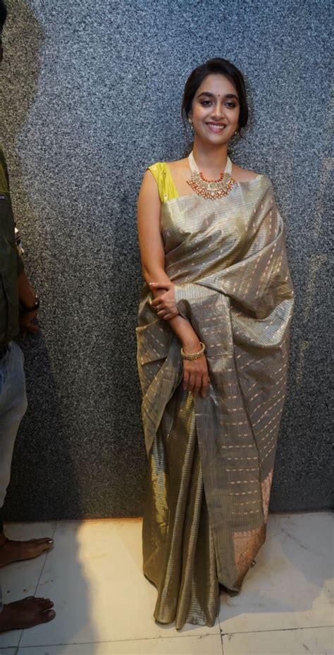 Keerthy Suresh In A Silver Pattu Saree By Mugdha Art Studio For A Shop