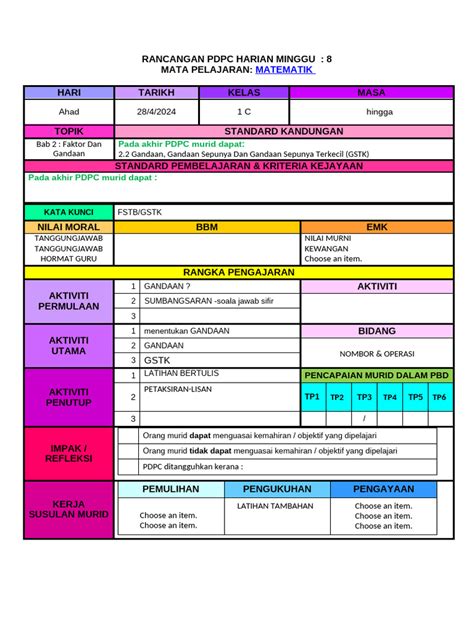 Lesson Plan Maths Kssm Form 1c Pdf