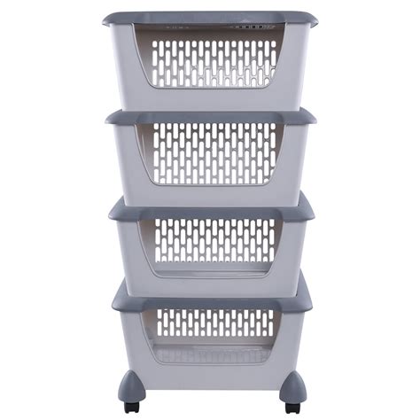 Anbers 4 Tier Stackable Storage Baskets With Rolling Wheels Plastic