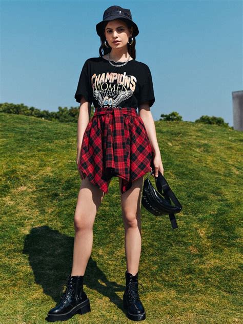 SHEIN EZwear Faldas Asimétrico A cuadros Preppy Moda de Mujer SHEIN México