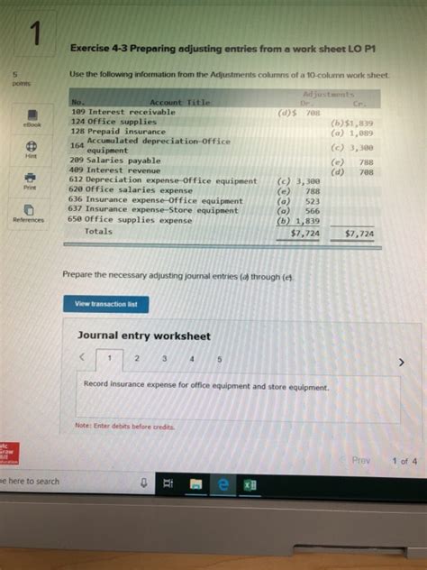 Solved 1 Exercise 4 3 Preparing Adjusting Entries From A Chegg