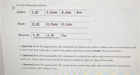 Solved A 3points Write The Appropriate SQL Statement To Chegg