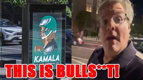 Pissed Off Eagles Fan Covers Up Fake Philadelphia Eagles Endorsing Kamala Harris Ads