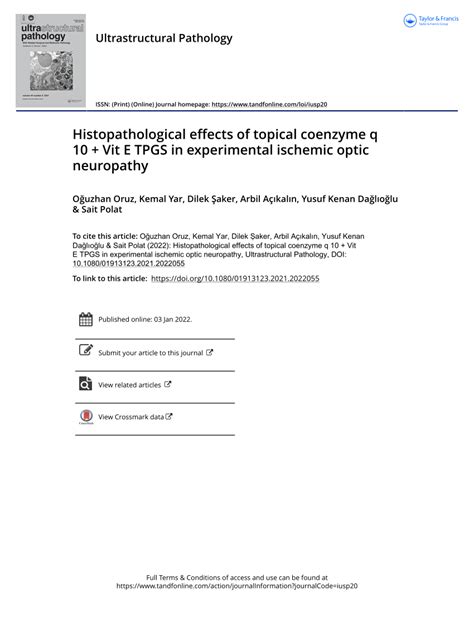 Pdf Histopathological Effects Of Topical Coenzyme Q 10 Vit E Tpgs In Experimental Ischemic
