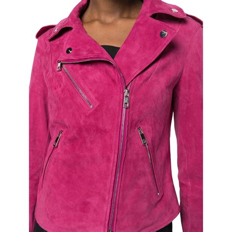 Solid Pink Women Biker Suede Leather Jacket Leatherexotica