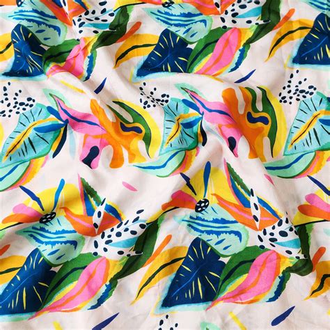 Viscose Muslin Floral Leaves Screen Print Fabric Sanskruti