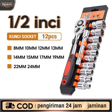 Jual Reaim Kunci Socket Stainless 1 2inci Socket 12pcs Kunci Sok Wrench Rachet Alat Perkakas