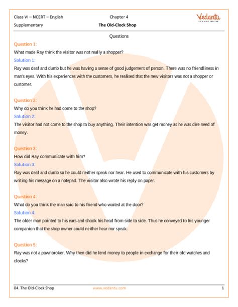 NCERT Solutions For Class English A Pact With The Sun Chapter The Old Clock Shop
