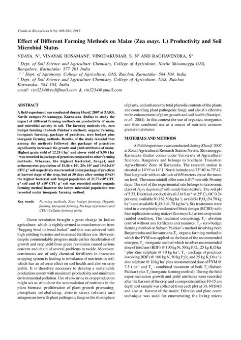 Pdf Effect Of Different Farming Methods On Maize Zea Mays L